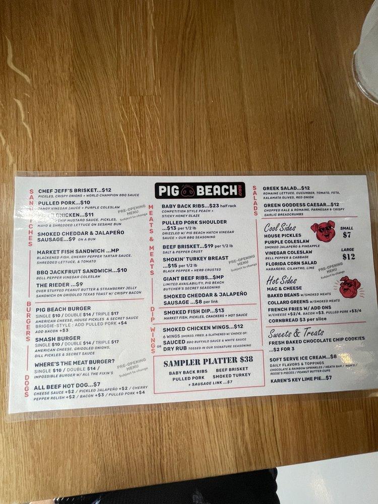 Menu at Pig Beach BBQ Palm Beach, West Palm Beach
