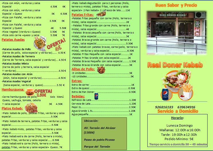 Menu at Real Doner Kebab restaurant, Ciudad Real
