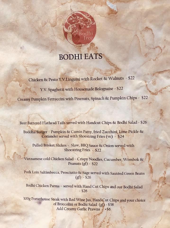 Menu at The Bodhi Tree Restaurant, Healesville