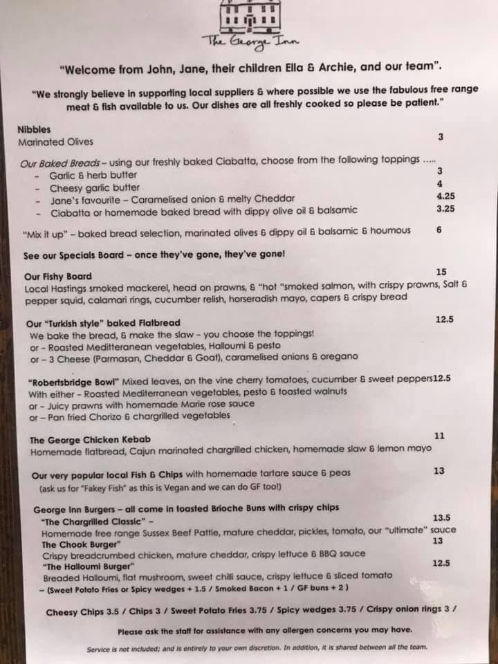 Menu at George inn pub & bar, Robertsbridge