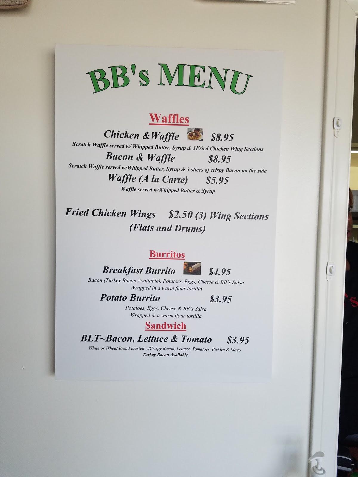 Menu at BB's Cafe, Covina