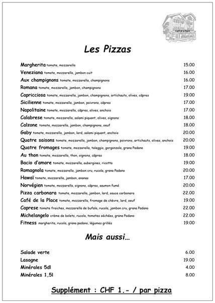 Menu at Café de la Place, Vex
