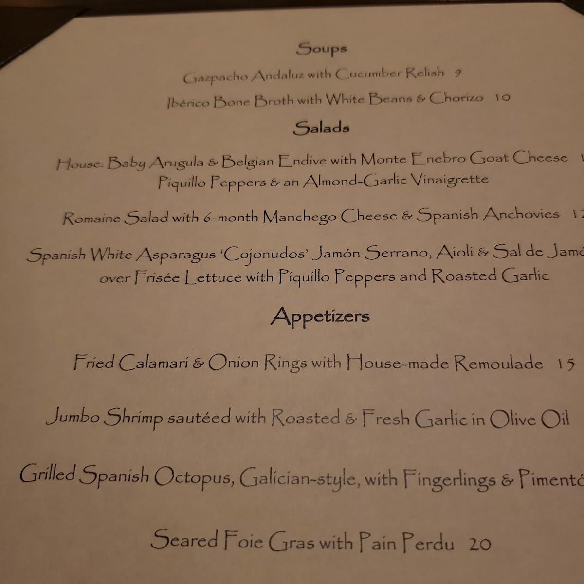 Menu at Costa Brava Bistro pub & bar, Bellaire