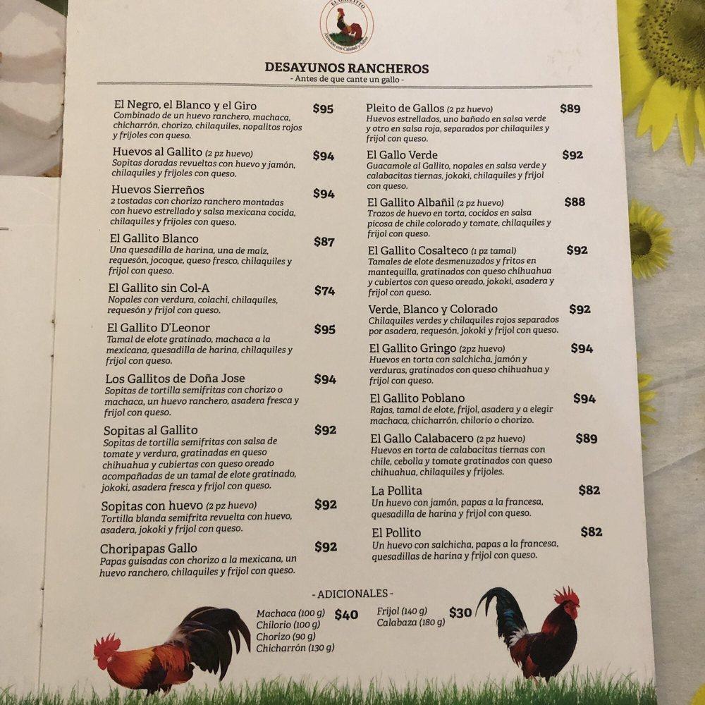 Menu at El Gallito restaurant, Culiacán, Blvd. Manuel Sarabia S/N