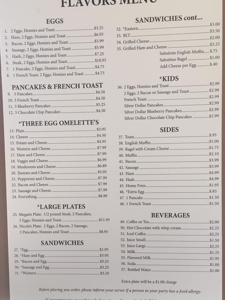 Menu at Flavors Restaurant, Pawtucket