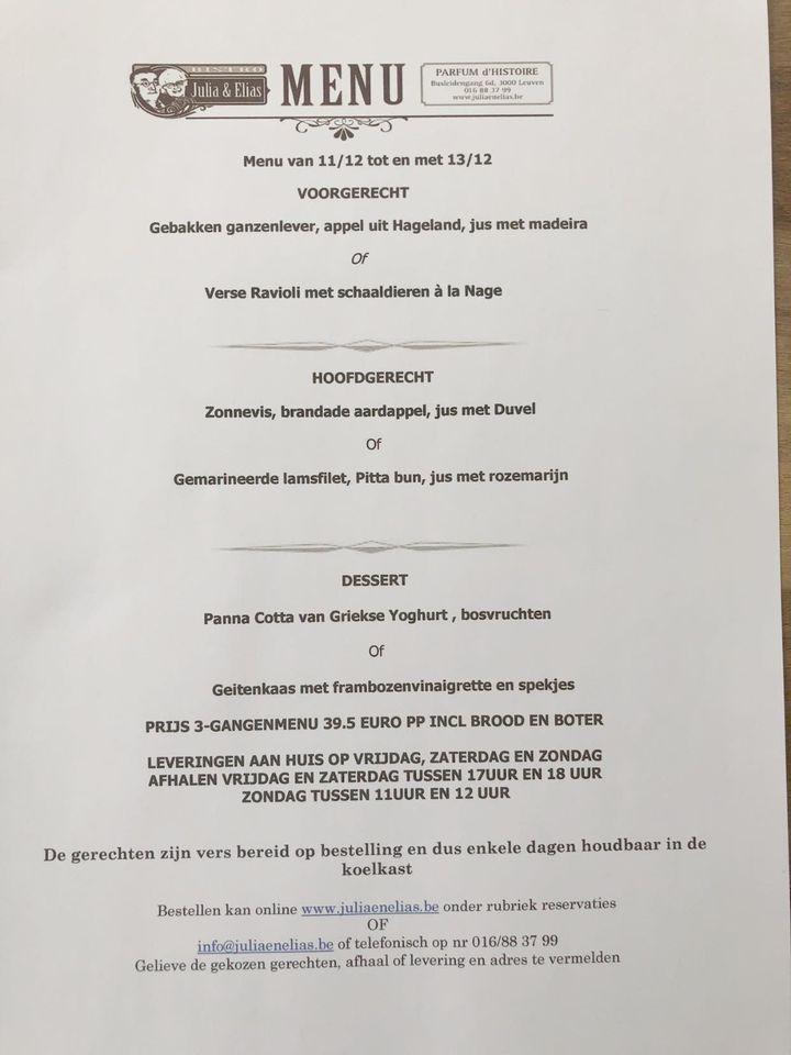 Menu at Julia en Elias, Leuven