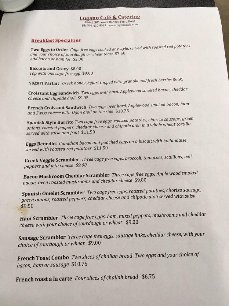 Menu at Lugano Cafe & Catering, Tigard