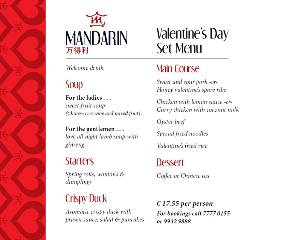 Menu at Mandarin Chinese Restaurant Malta, Mellieha
