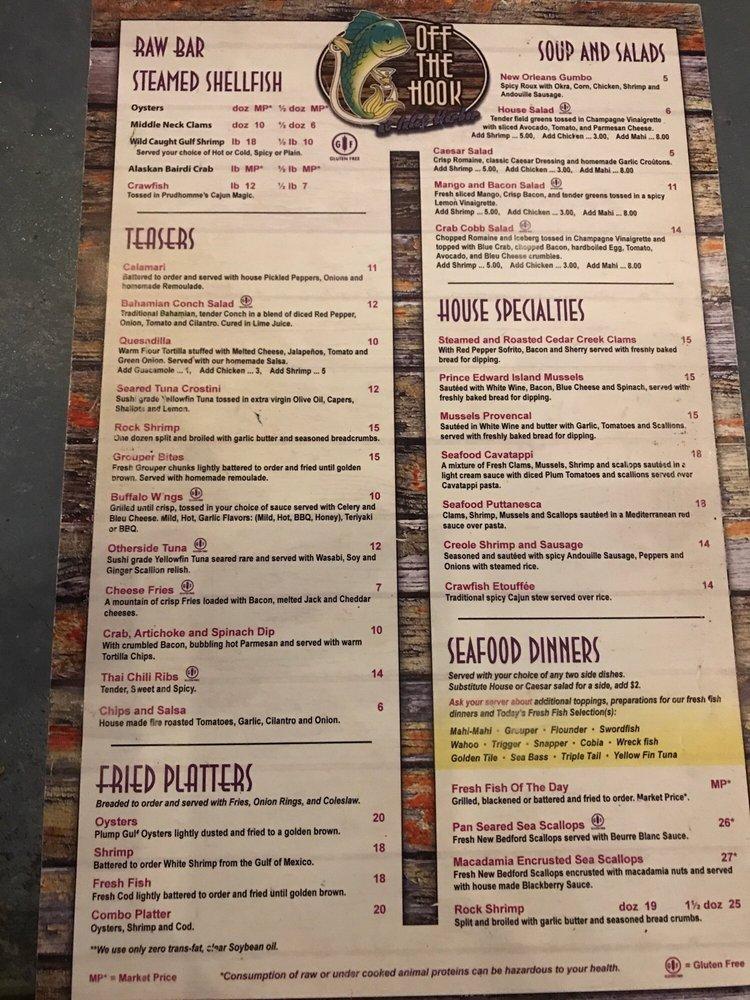 Menu at Off The Hook at Inlet Harbor pub & bar, Ponce Inlet