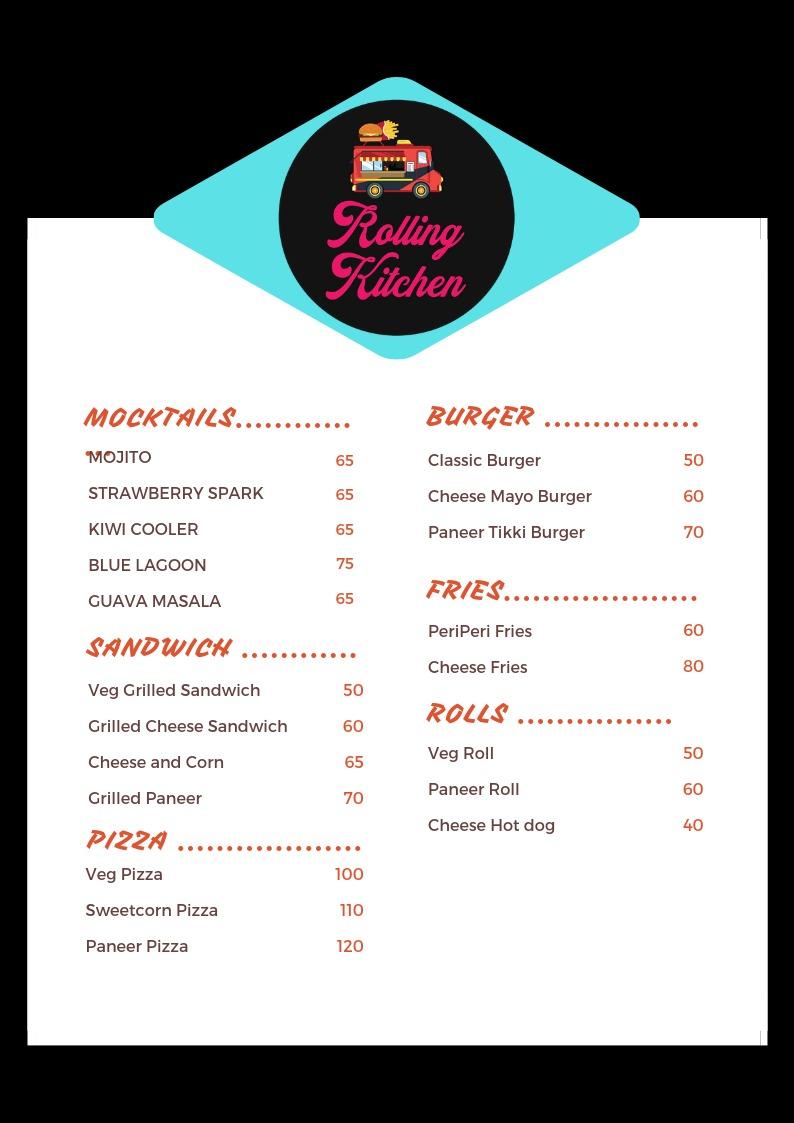 Menu at Rolling kitchen, Sagar
