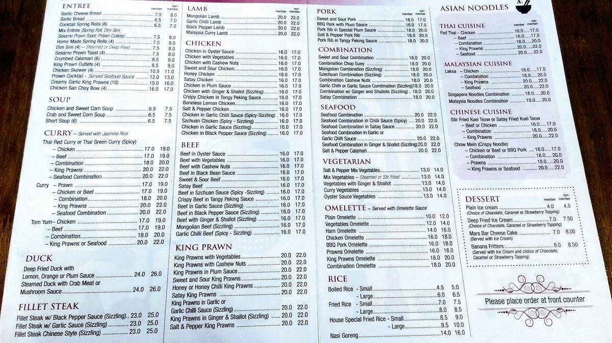 Menu at Scone RSL Club, Scone