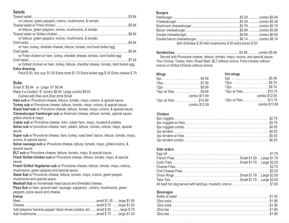 Menu at Steve's Pizza & Hot Subs pizzeria, Carthage