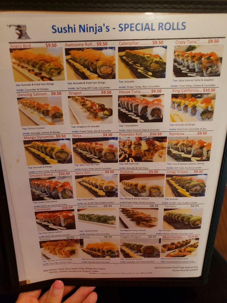 Menu at Sushi Ninja restaurant, Vancouver