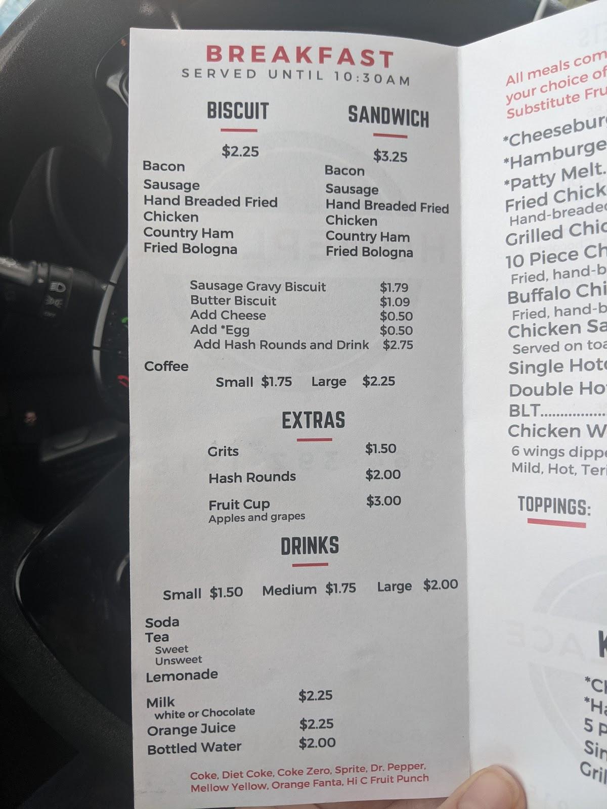 Menu at The Homeplace restaurant, Belton