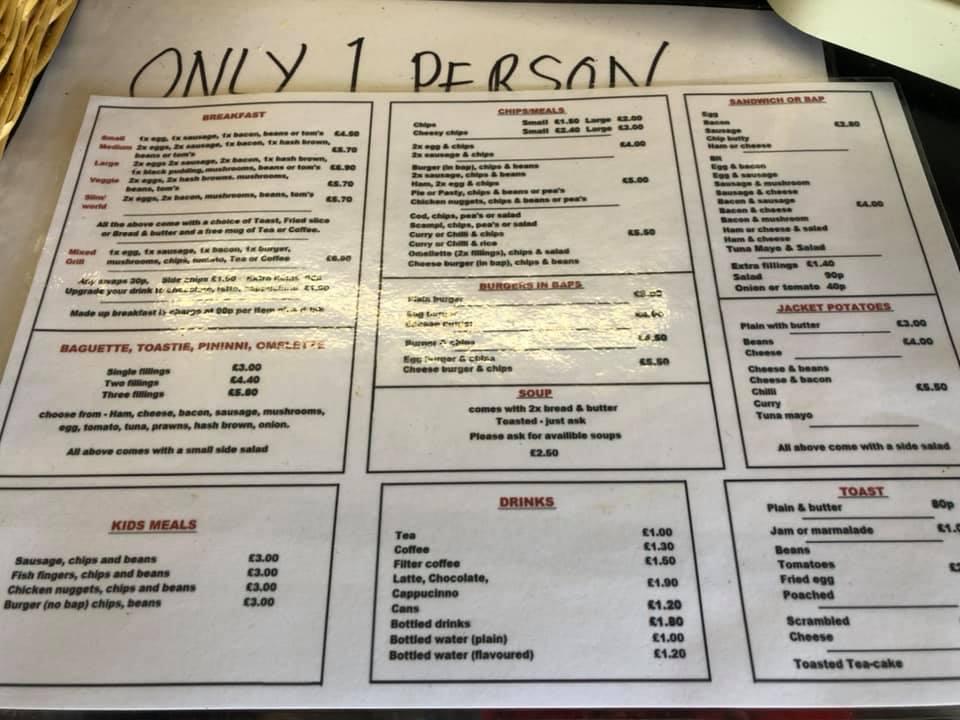 Menu at The Lookout Cafe, Ramsgate