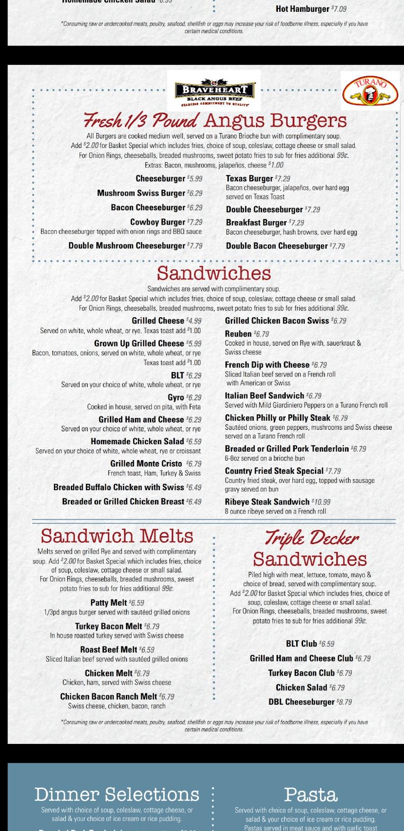 Menu at Wilton Cafe, Wilton