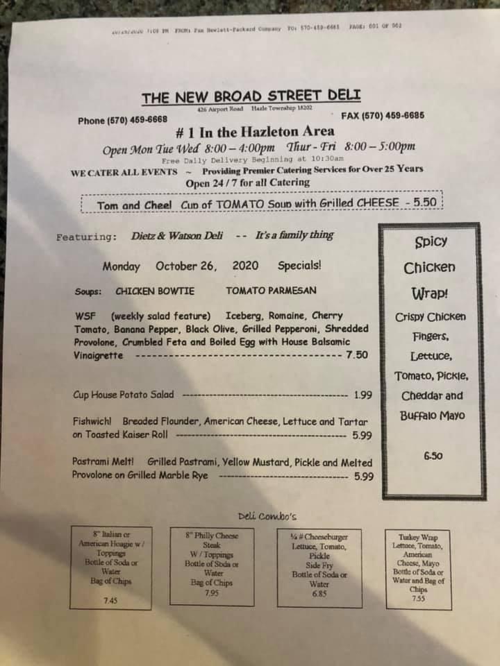 Menu at Broad Street Deli, Hazleton, 147 W Broad St
