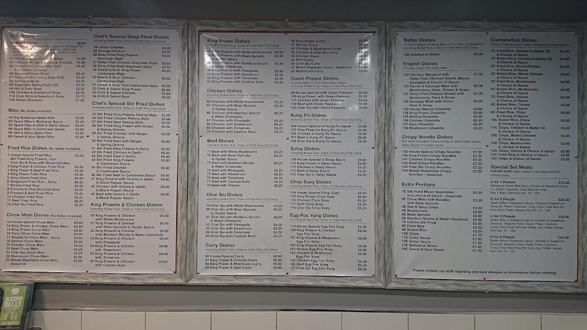 Carta de comida rápida Buddha Belly Chinese Takeaway, Sunderland