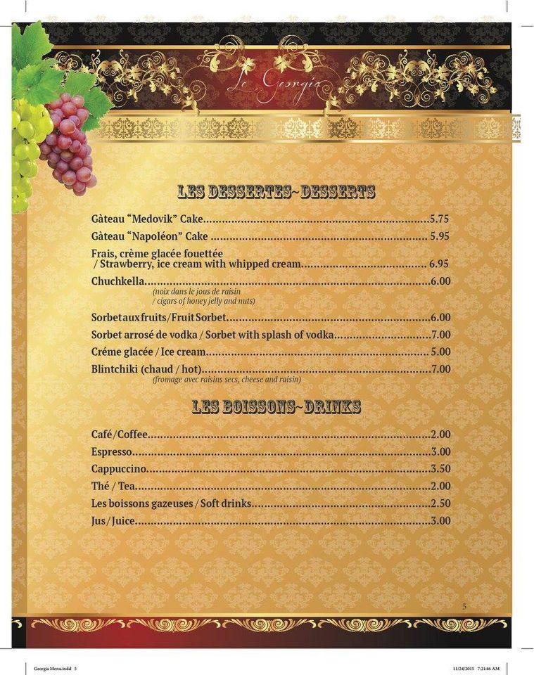 Menu at Georgia Restaurant, Montréal