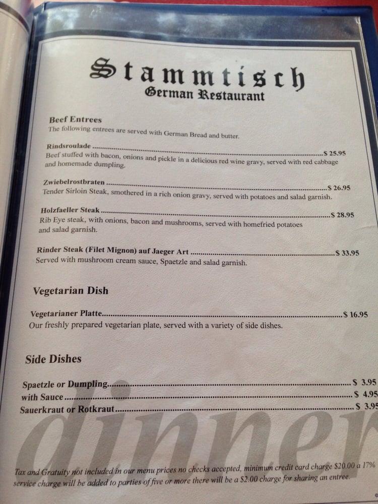 Menu at German Restaurant Stammtisch, Seaside