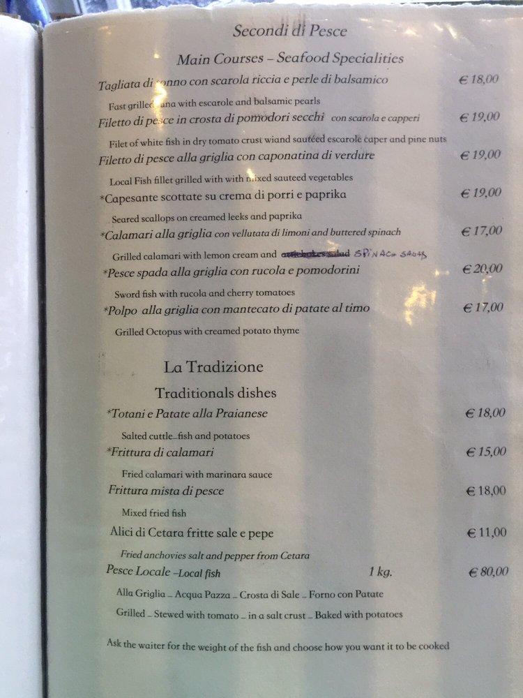 Menu da Ristorante Il Pirata, Praiano