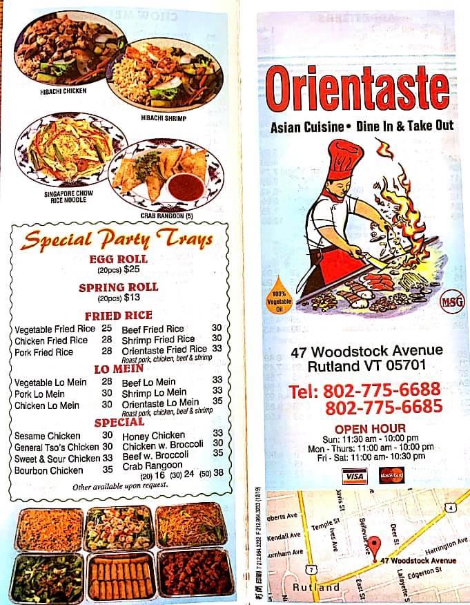 Menu at Orientaste restaurant, Rutland