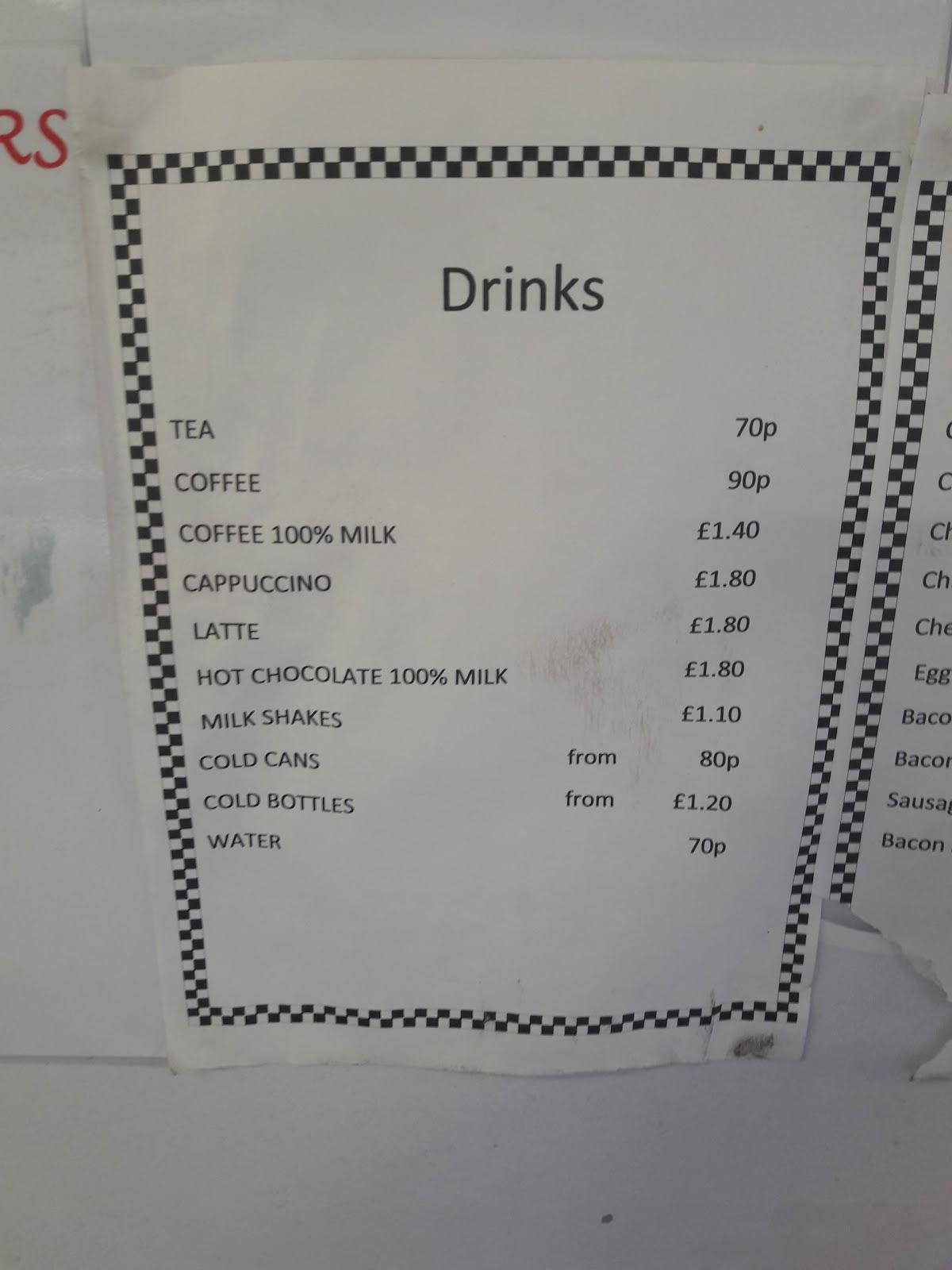 Menu at The Filling Station cafe, Malvern