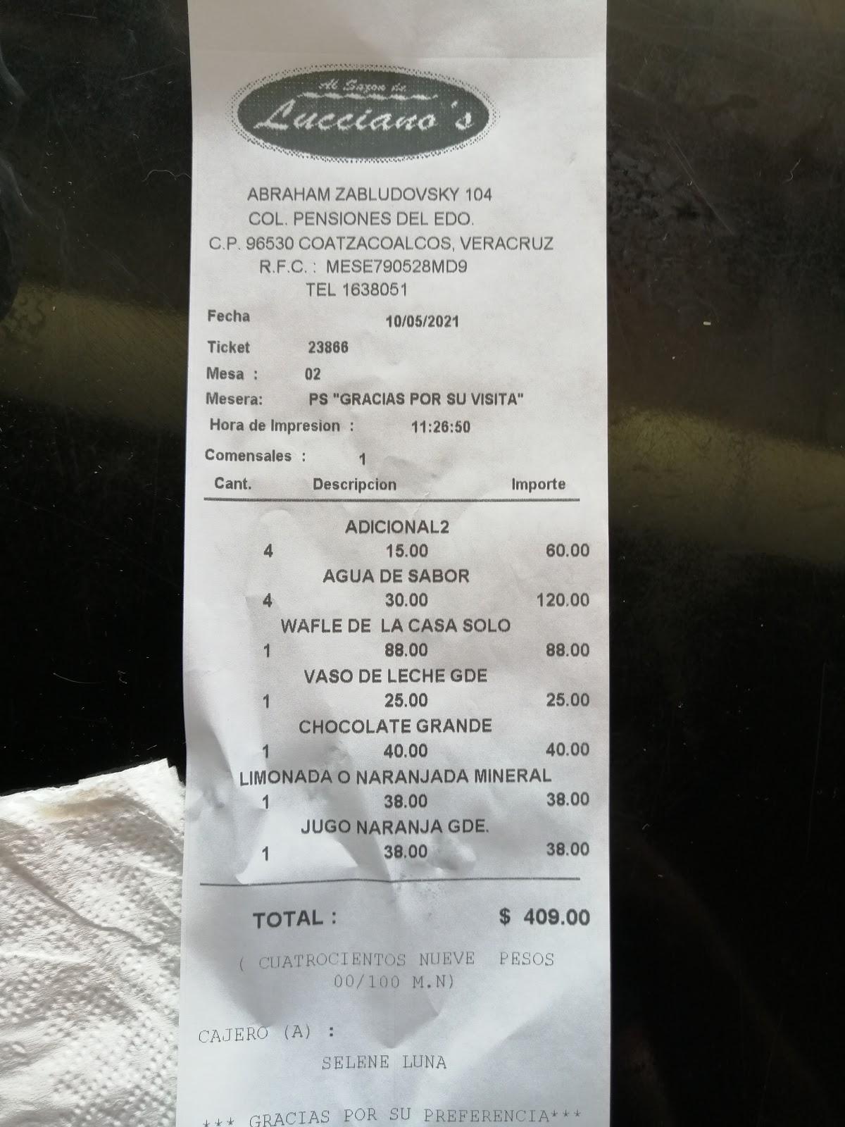 Menu at Al Sazón De Luciano´s restaurant, Coatzacoalcos