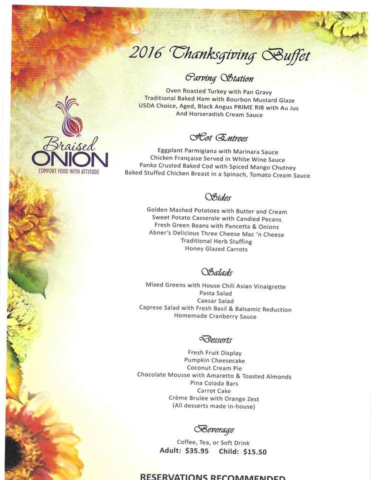 Menu at Braised Onion restaurant, Ocala
