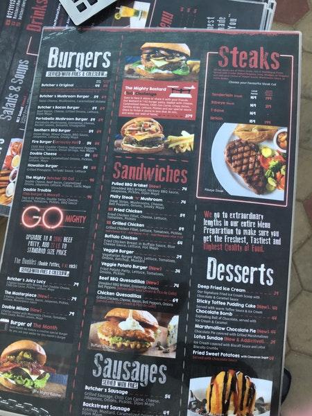 Menu at Butcher's Burger restaurant, New Cairo City, Cairo Festival ...