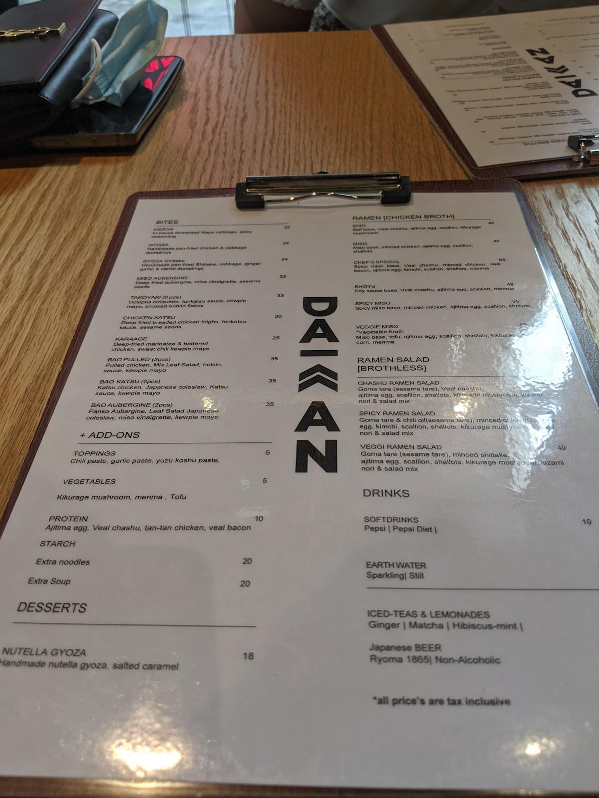 Menu at Daikan restaurant, Dubai, 676H+HM5 - Damac Park Tower - Damac ...