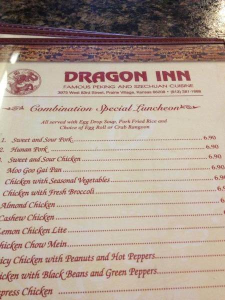 Menu at Dragon Inn restaurant, Overland Park, W 80th St