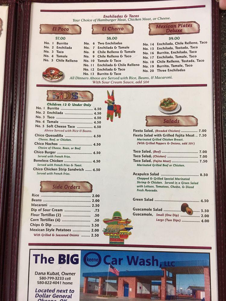 Menu at El Charro restaurant, Canton