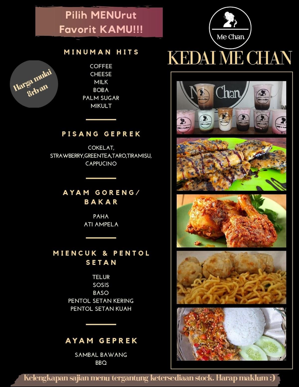 Menu at Kedai Me Chan cafe, Soditan