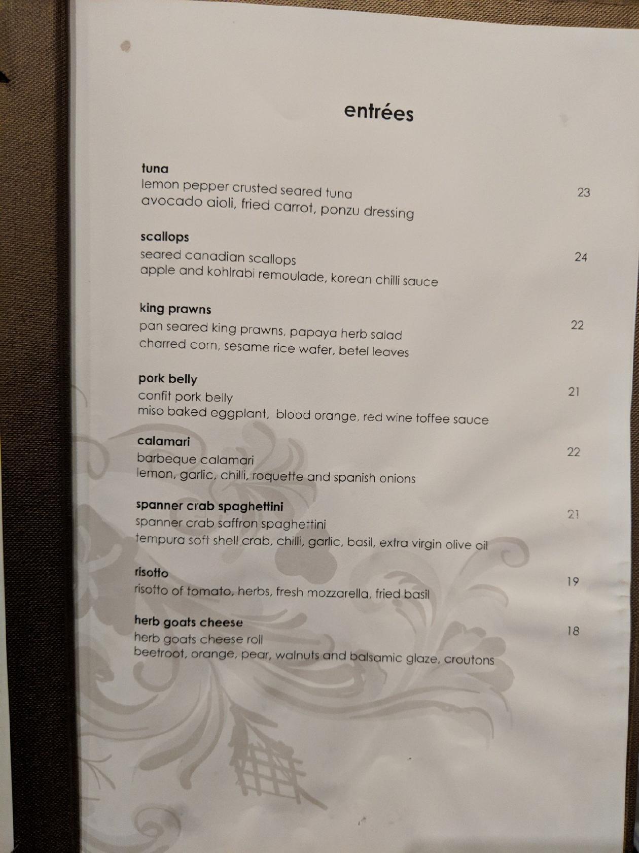 Menu at Quaff Restaurant & Private Function Rooms, Toorak