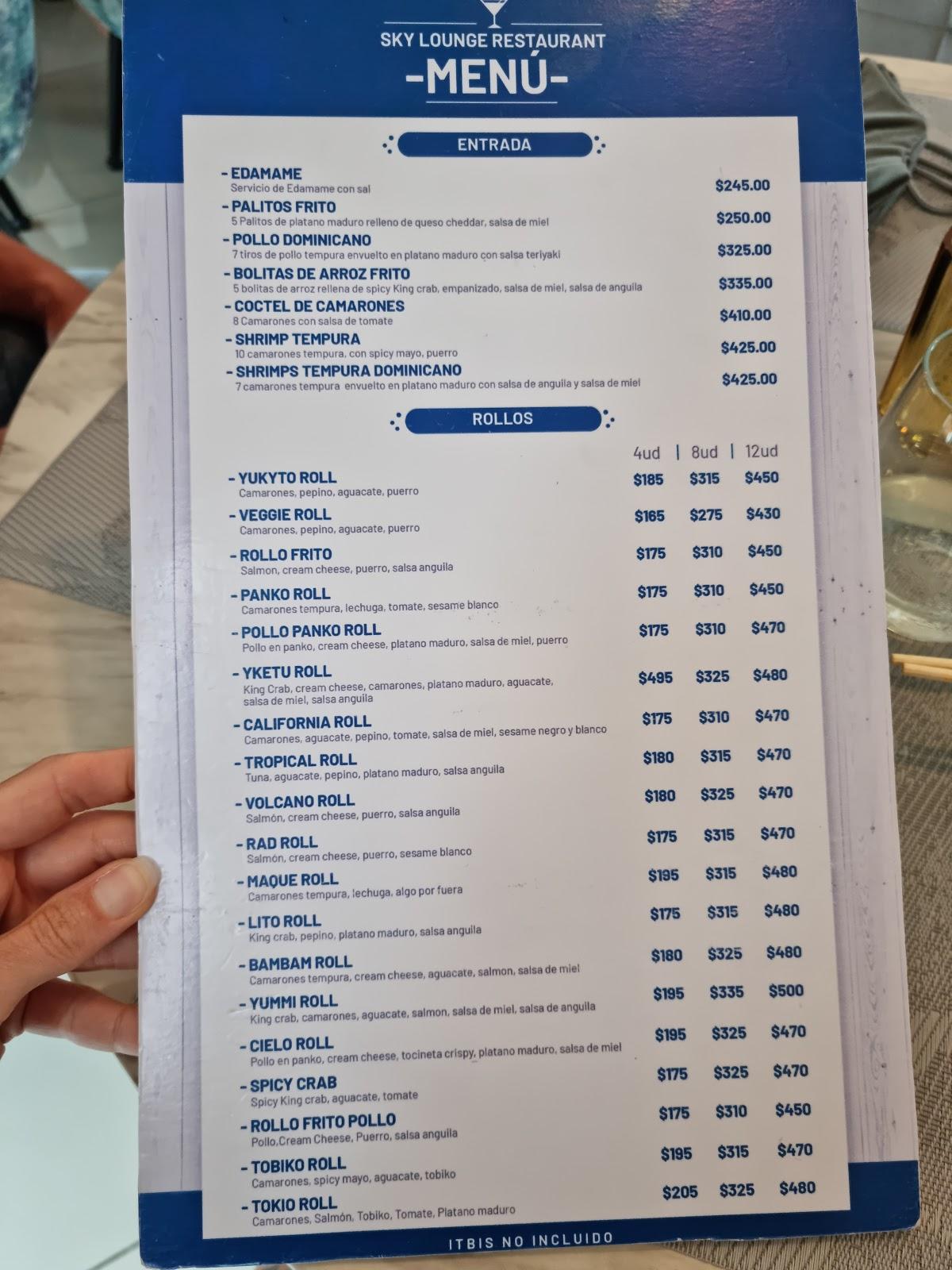 Menu at Sky lounge & restaurant, La Romana