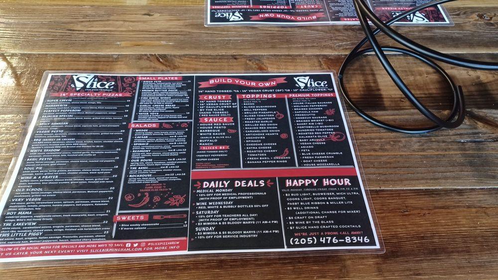 Menu at Slice Pizza and Brew pub & bar, Montevallo