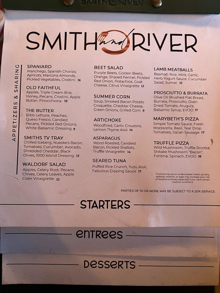 Menu at Smith and River restaurant, Reno