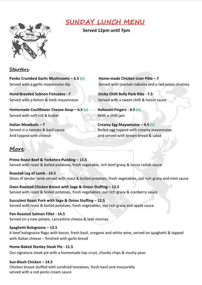 Menu at The Stanley Arms pub & bar, St Helens