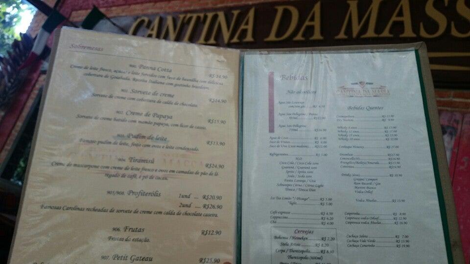 Carta del restaurante Cantina da Massa, Brasília, Quadra Cls 302 Bloco a