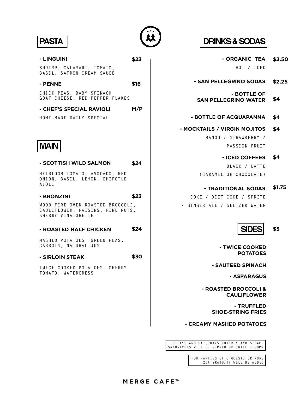 Menu at Merge Caf pizzeria, Union City
