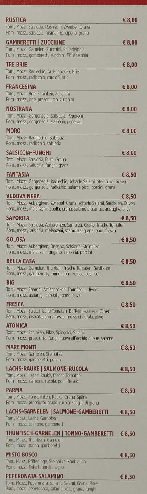 Menu at PIZZA ONE pizzeria, Merano