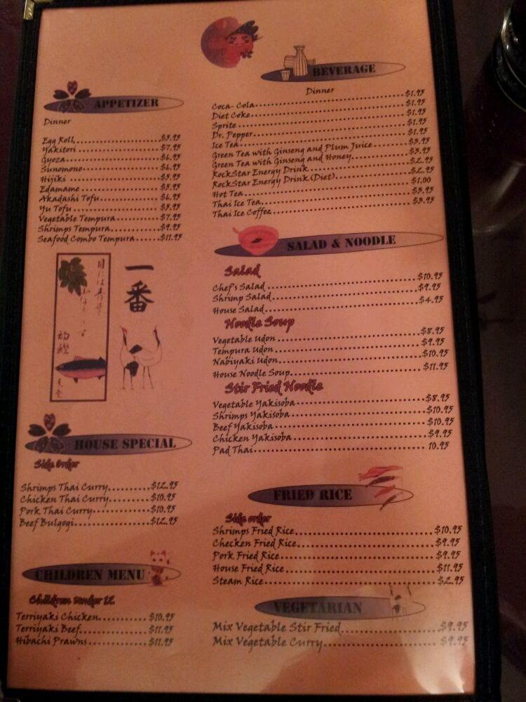 Menu at Pataya Sushi restaurant, Wasilla