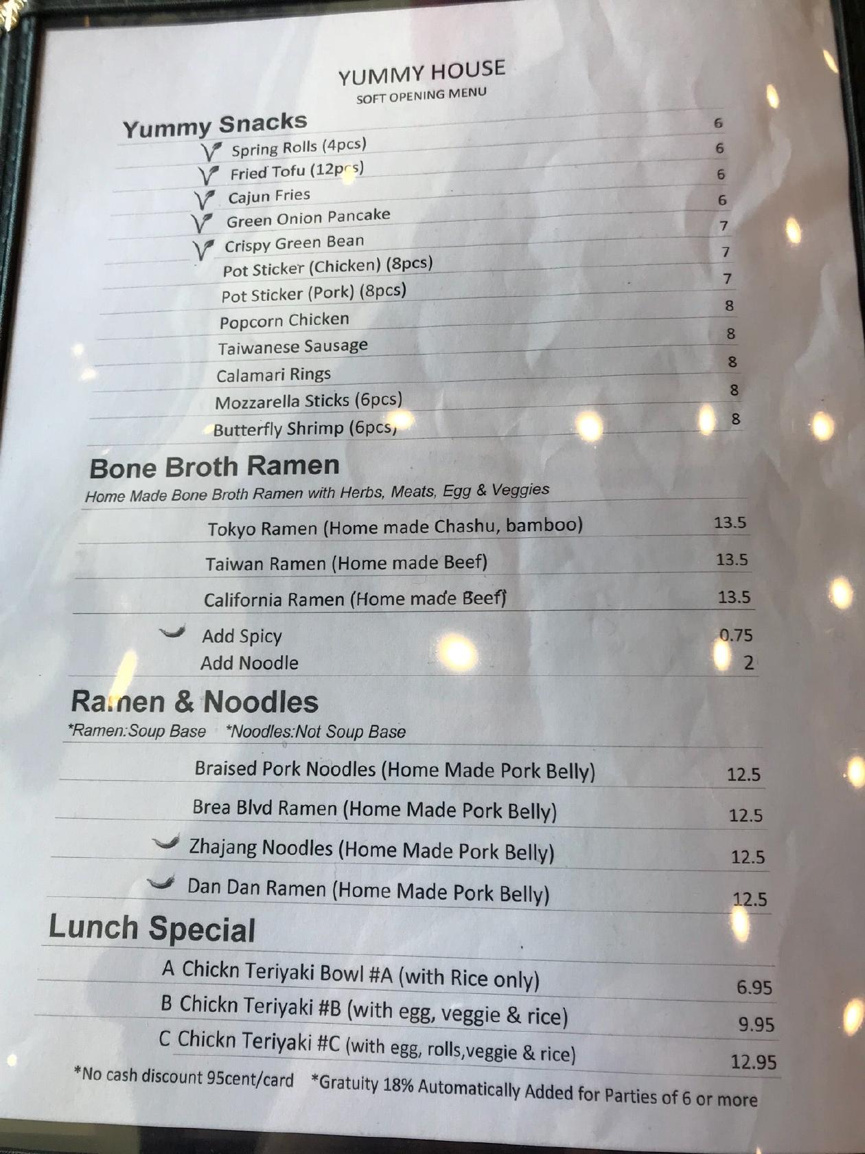 Menu at YUMMY HOUSE - Sushi & Ramen restaurant, Brea