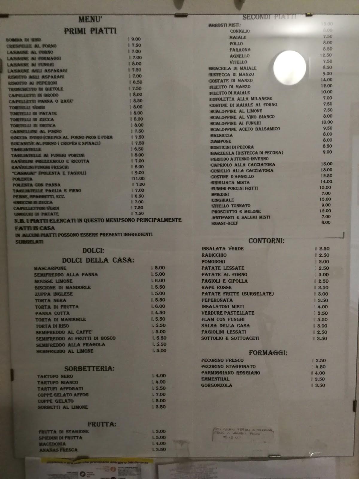 Menu da Bar Trattoria Da Gianni, Le Casette
