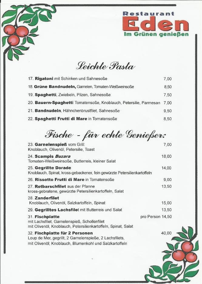 Menu at Gaststätte Eden restaurant, Frankfurt