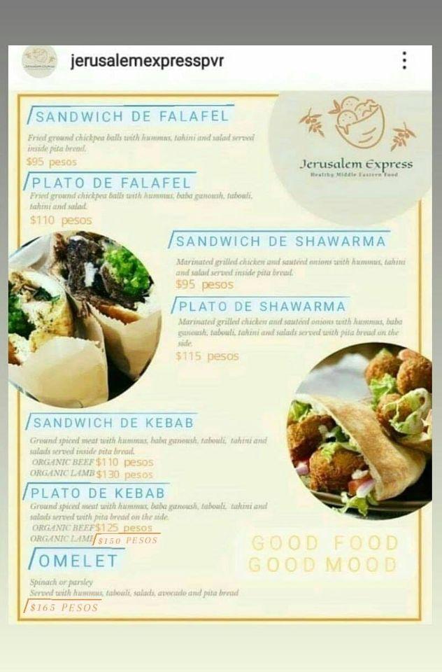 Menu at Jerusalem Express Restaurants, Puerto Vallarta, Venustiano ...