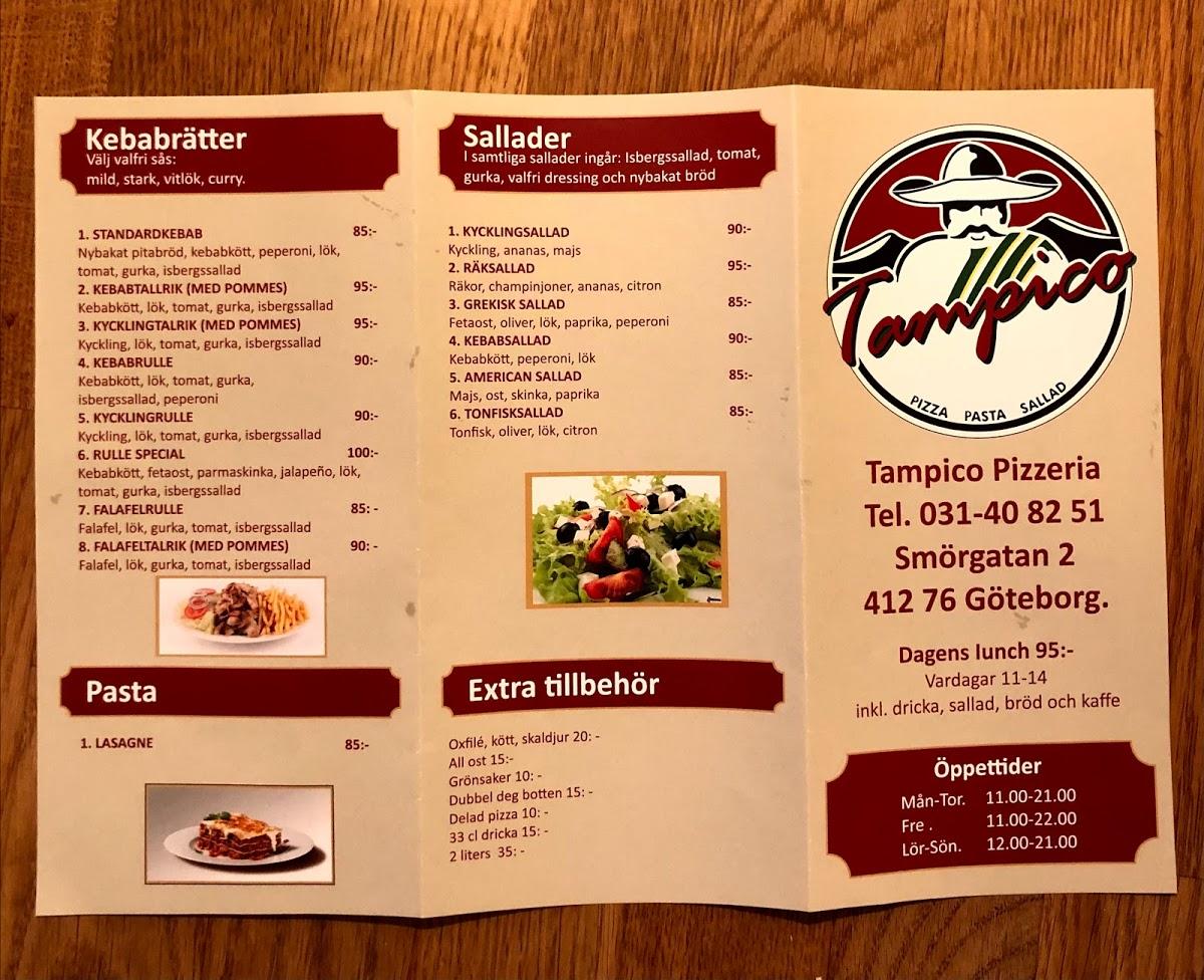 Menu at Tampico pizza restaurant, Gothenburg