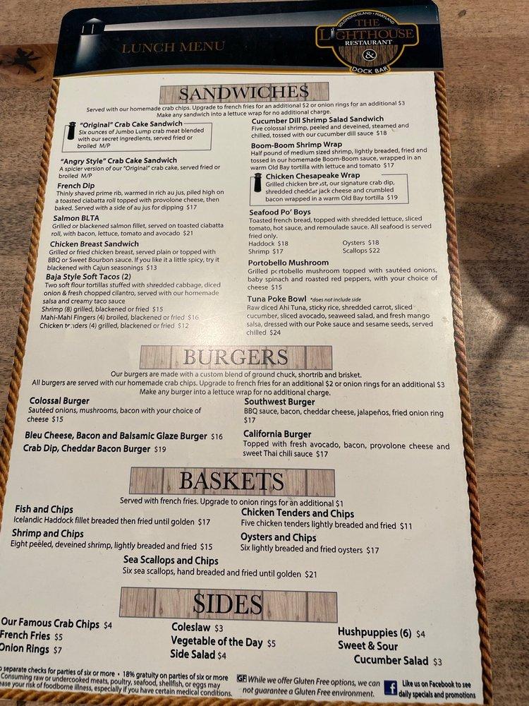 Menu at The Lighthouse Restaurant and Dockbar, Solomons