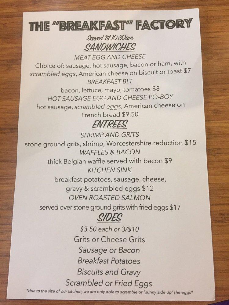 Menu at The Munch Factory restaurant, New Orleans, Congress Dr